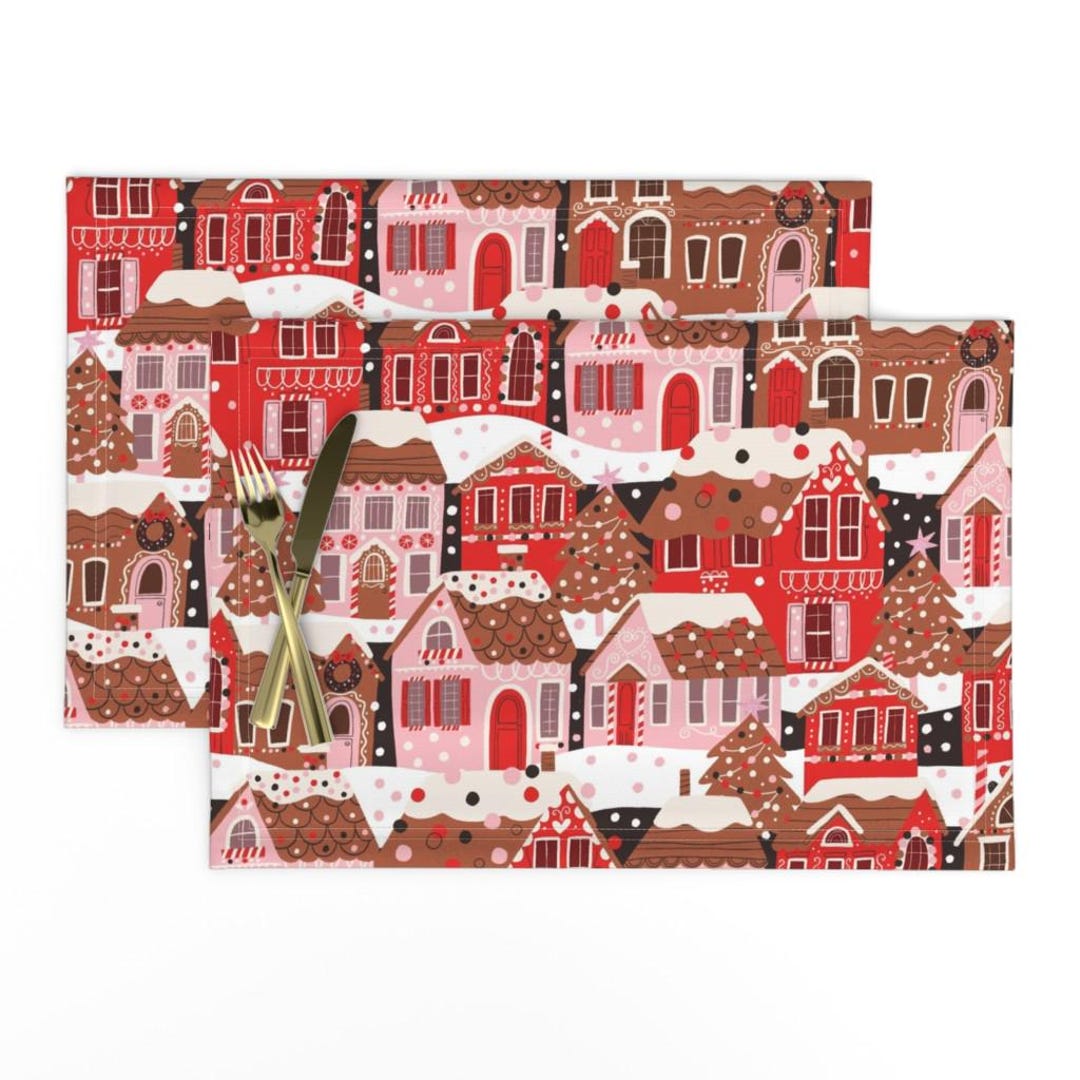 Christmas Placemats Set of 2 - Gingerbread Houses Holiday Baking Winter ...
