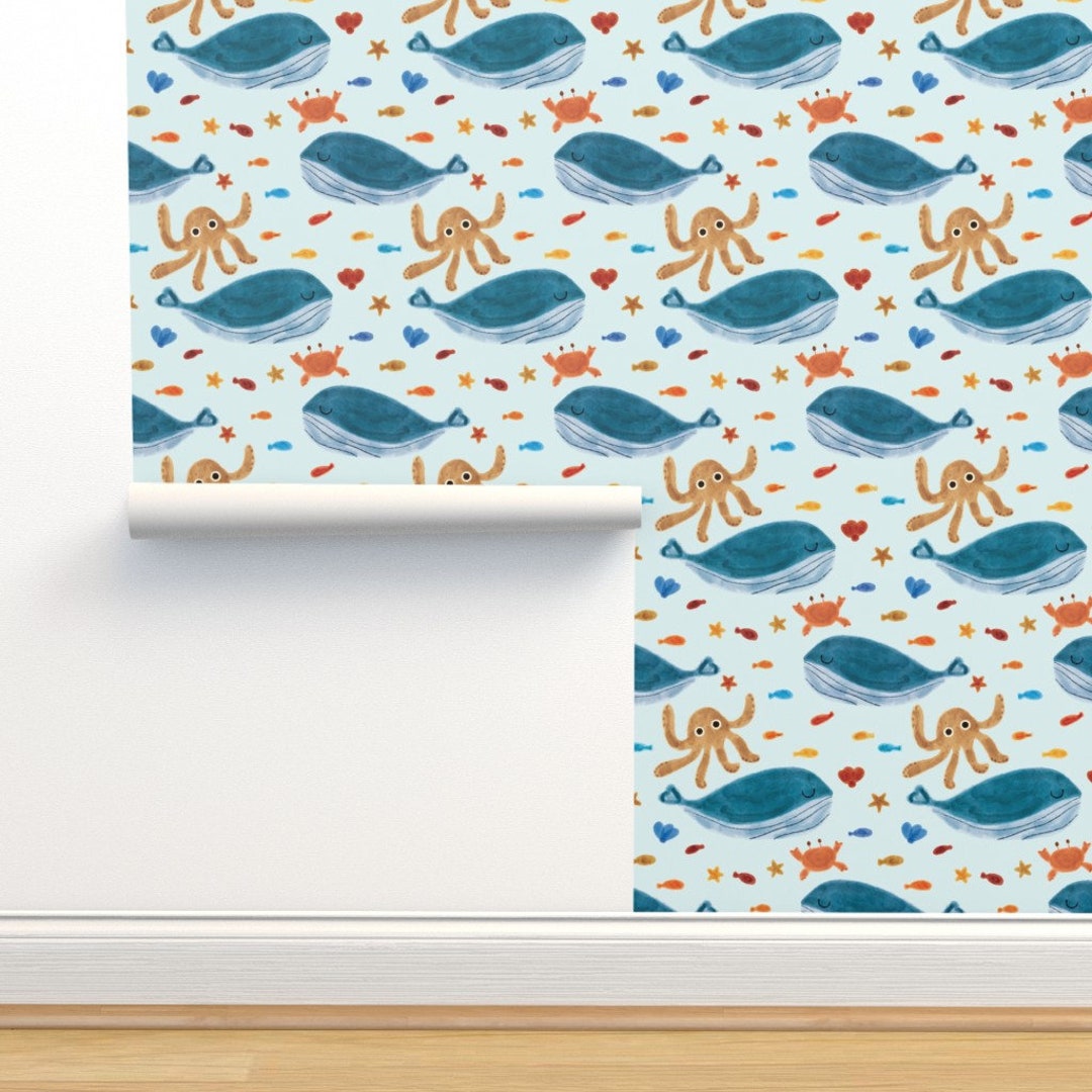Ocean Friends Non-pasted Wallpaper Watercolor Ocean Life Beach - Ocean ...