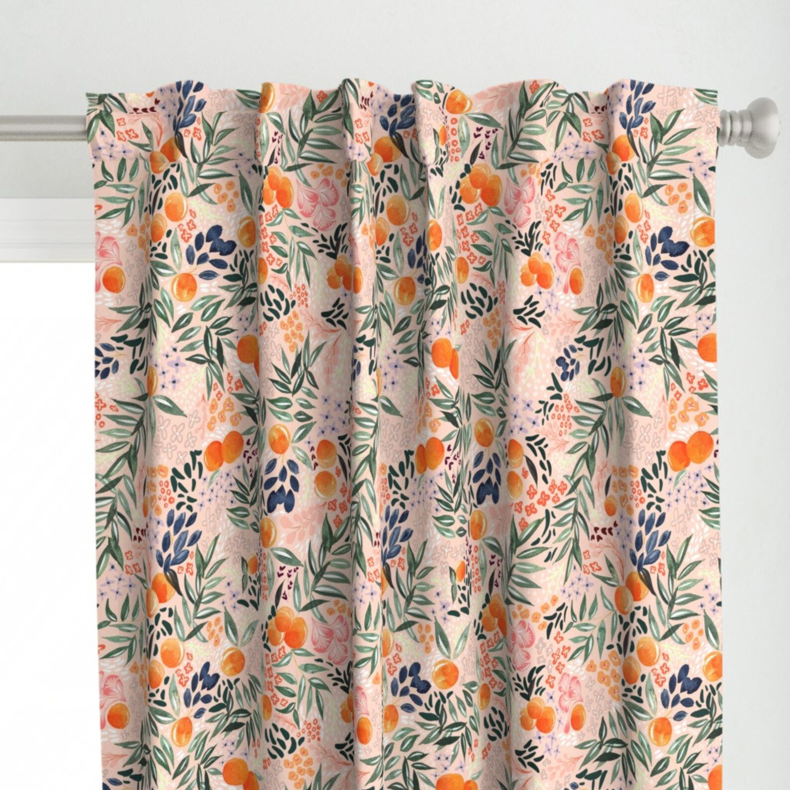 Citrus Greenery Curtain Panel Orange Blossoms by - Etsy