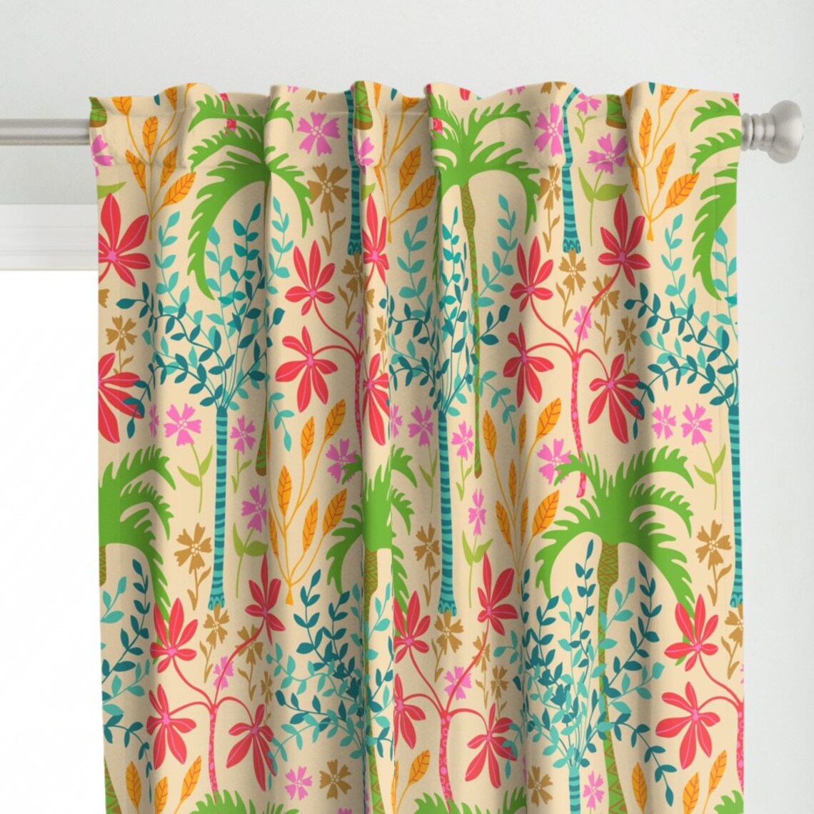 Tropical Botanical Curtain Panel Tropicalia by | Etsy