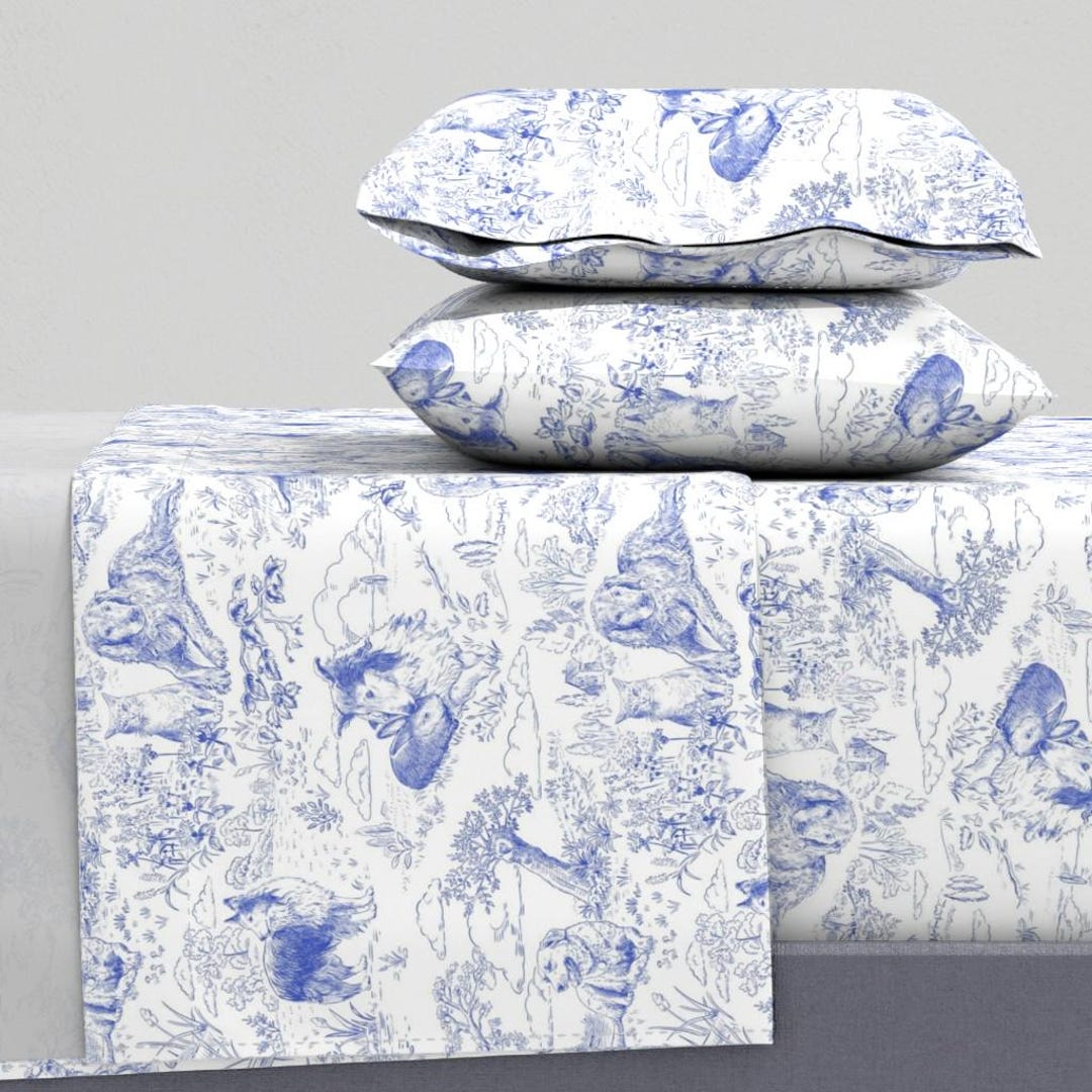 Dog Toile Du Jouy Sheets - Country Dogs Toile by Vinpauld - Blue on ...