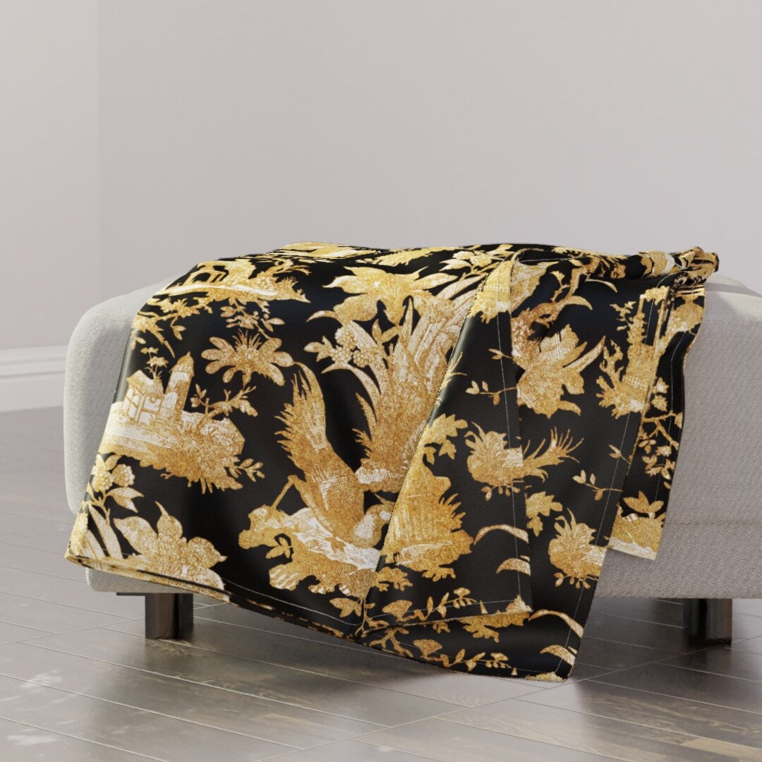 Faux Gold Throw Blanket - Toile Victorian Chinoiserie Asian Inspired ...