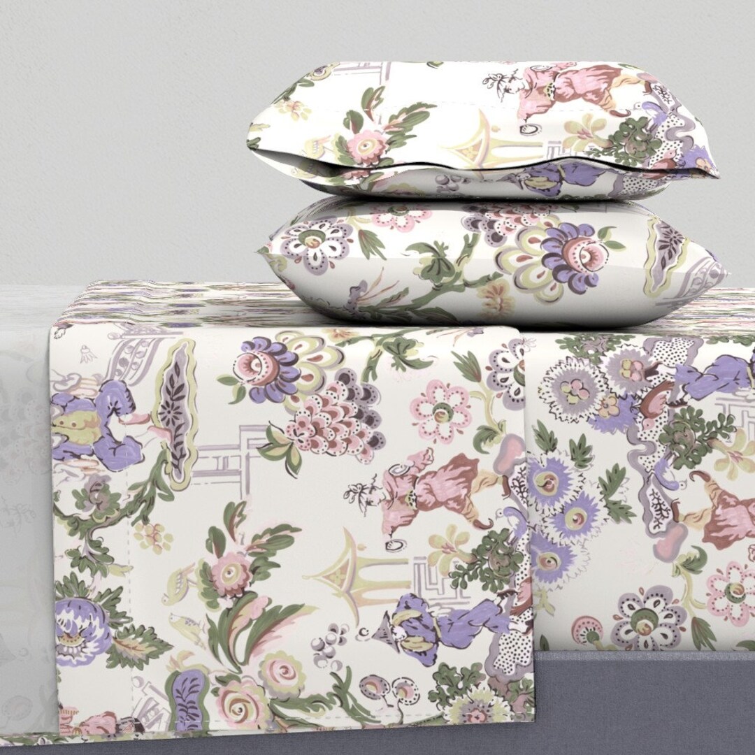 Floral Chinoiserie Sheets Chinois Circus Green by - Etsy