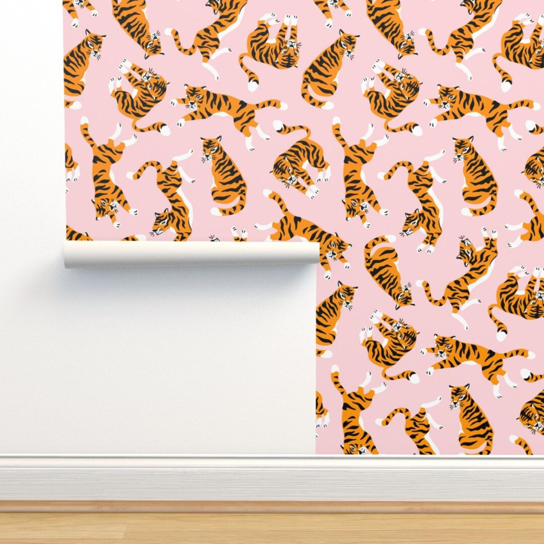 Whimsical Tiger Non-pasted Wallpaper - Tigers on Pink Large by ...