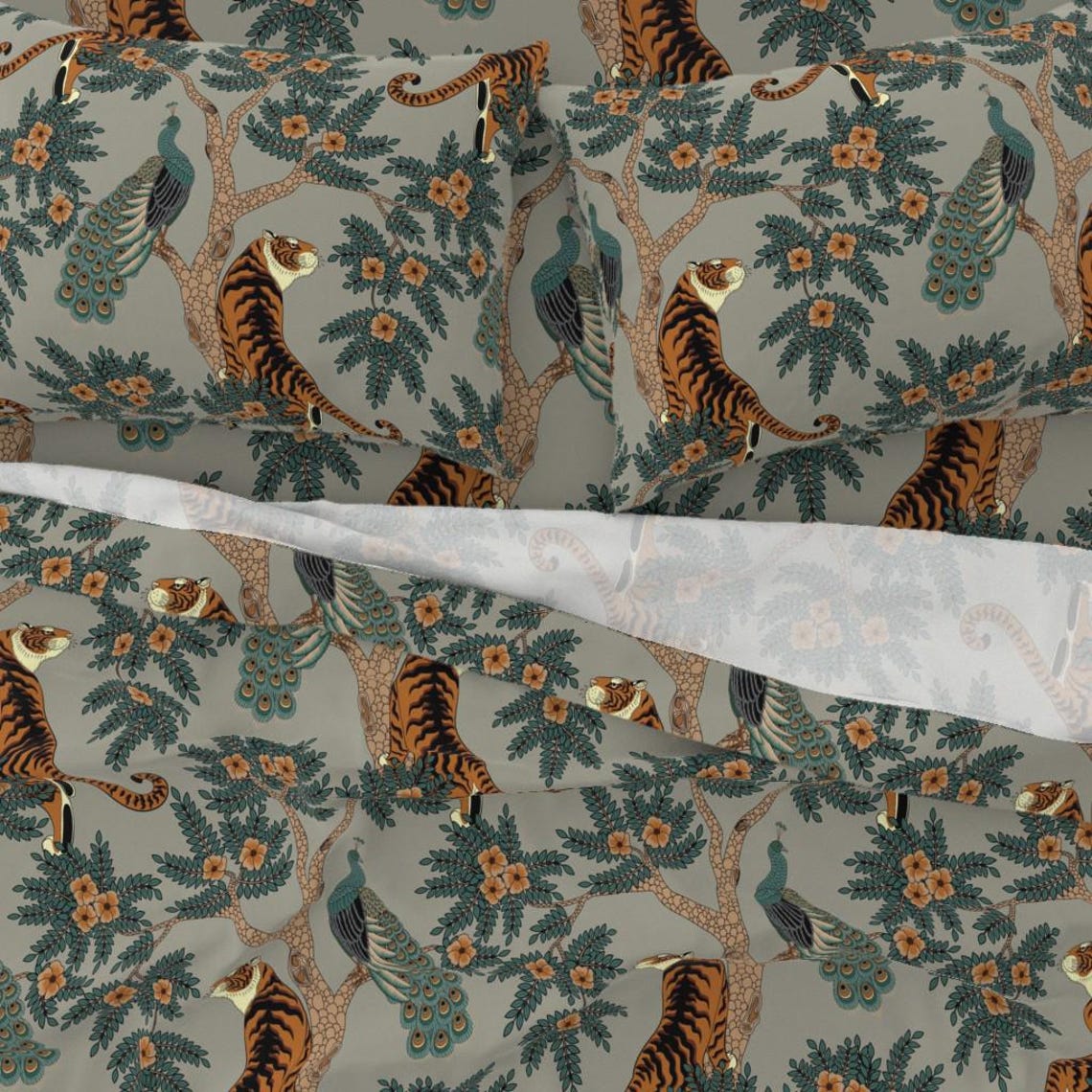 Tiger Chinoiserie Sheets - Tiger on Gray by Sveta_aho - Bengal Tiger ...