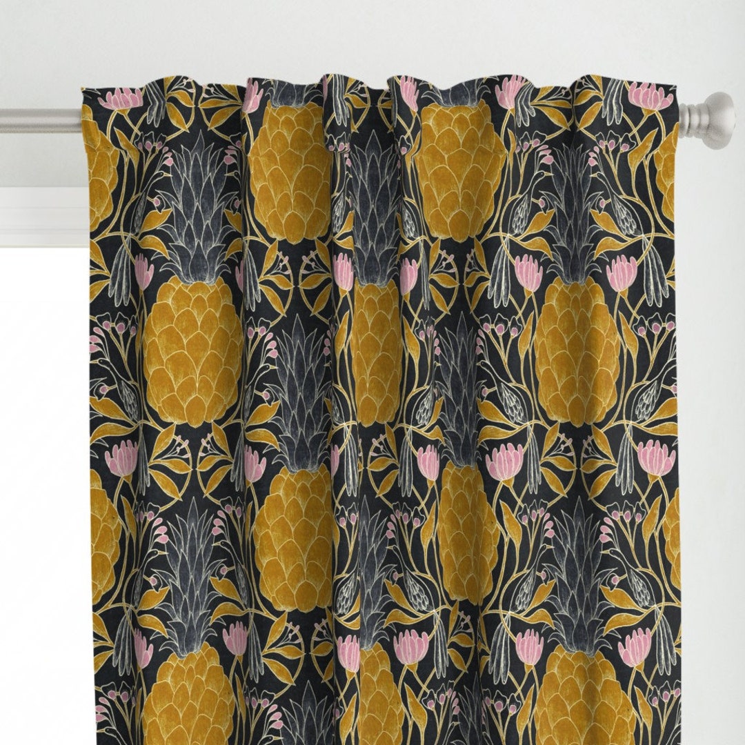 Pineapple Damask Curtain Panel Pineapple Charcoal by Amy_maccready ...