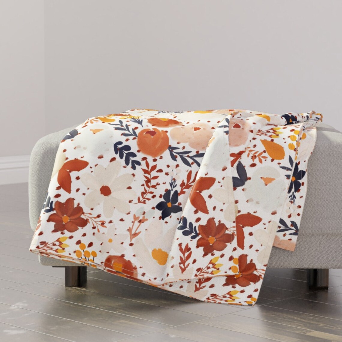 Rust Blush Floral Throw Blanket Earth Tone Florals by - Etsy