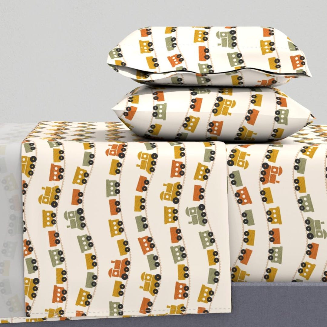 Boho Baby Trains Sheets - Little Trains by Adehoidar - Retro Warm ...
