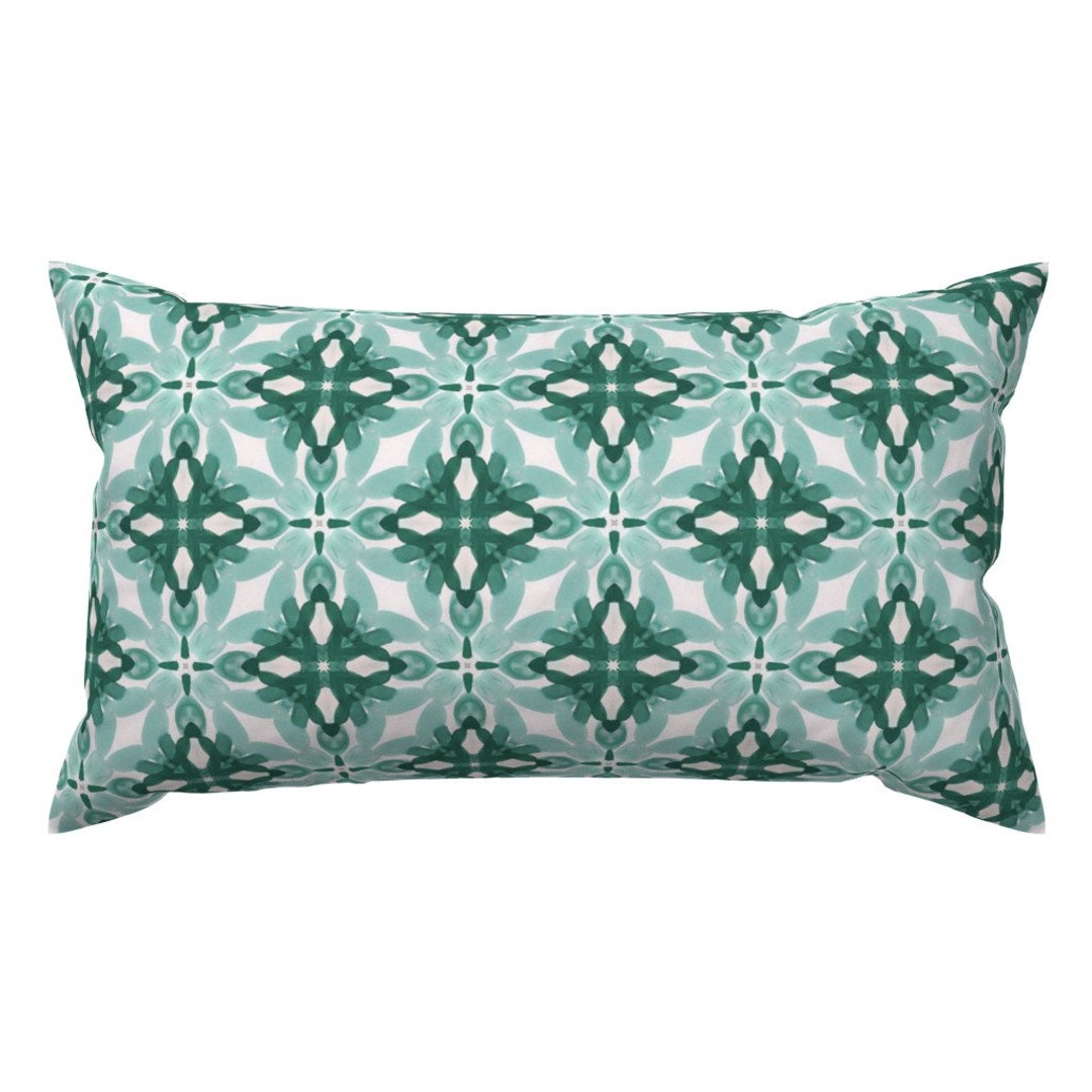 Tile Accent Pillow Watercolor Green Teal by Mjmstudio Modern Geometric ...
