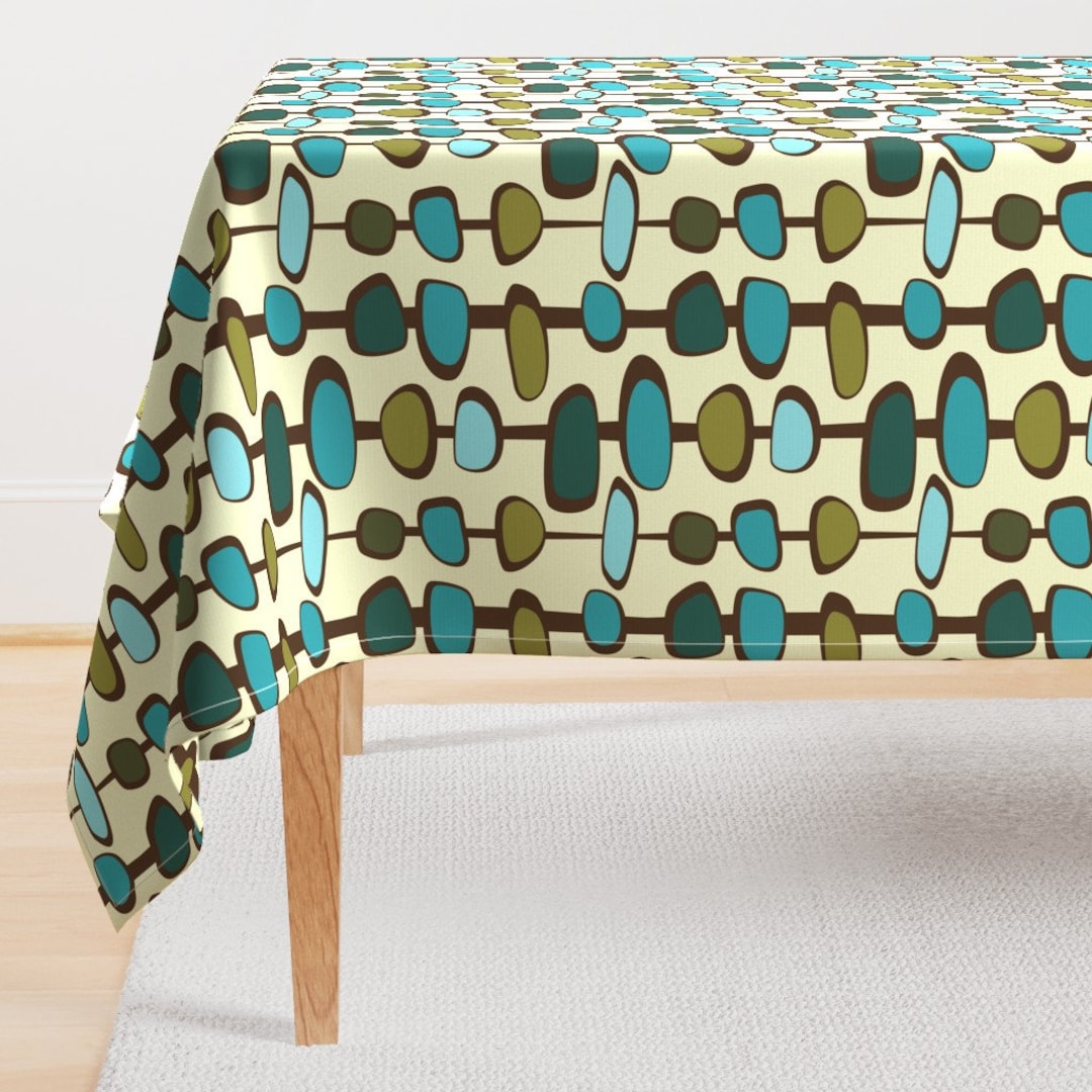 Mid Century Modern Tablecloth Baubles Teal by Studiofibonacci Vintage ...