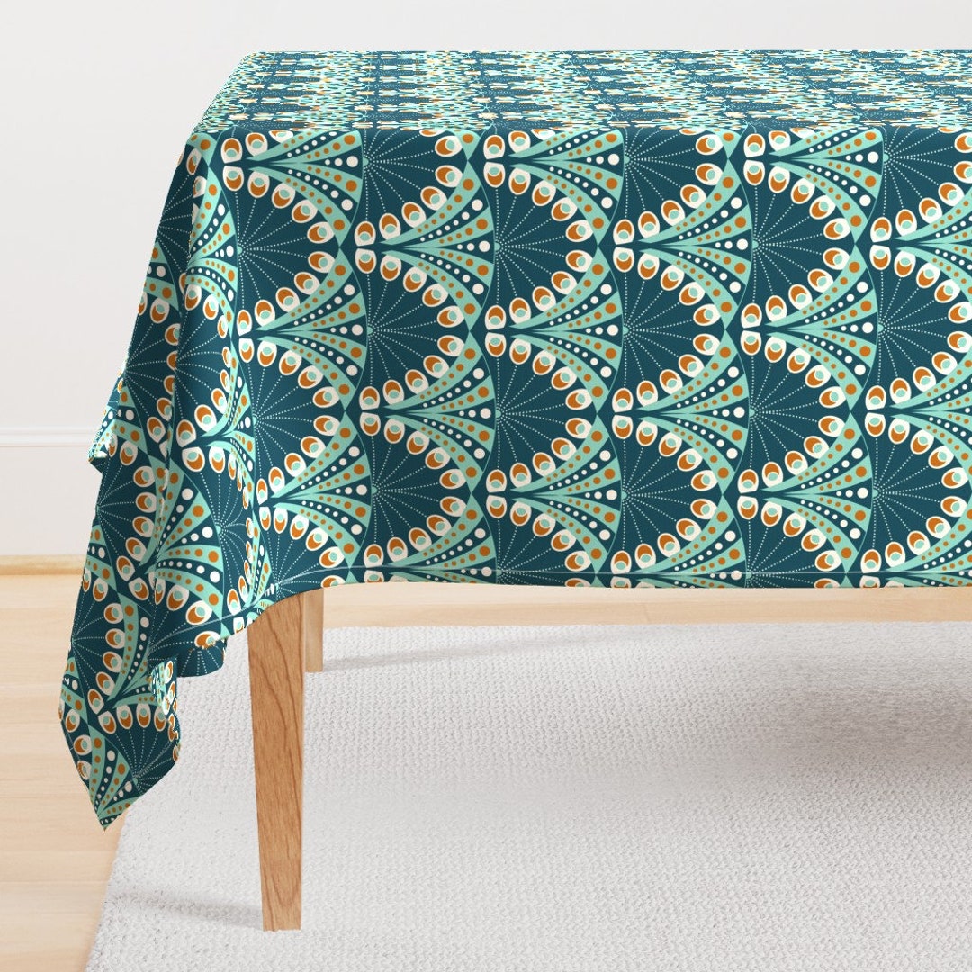 Geometric Art Deco Tablecloth Art Deco by Lilalunis Elegant Aqua Teal ...