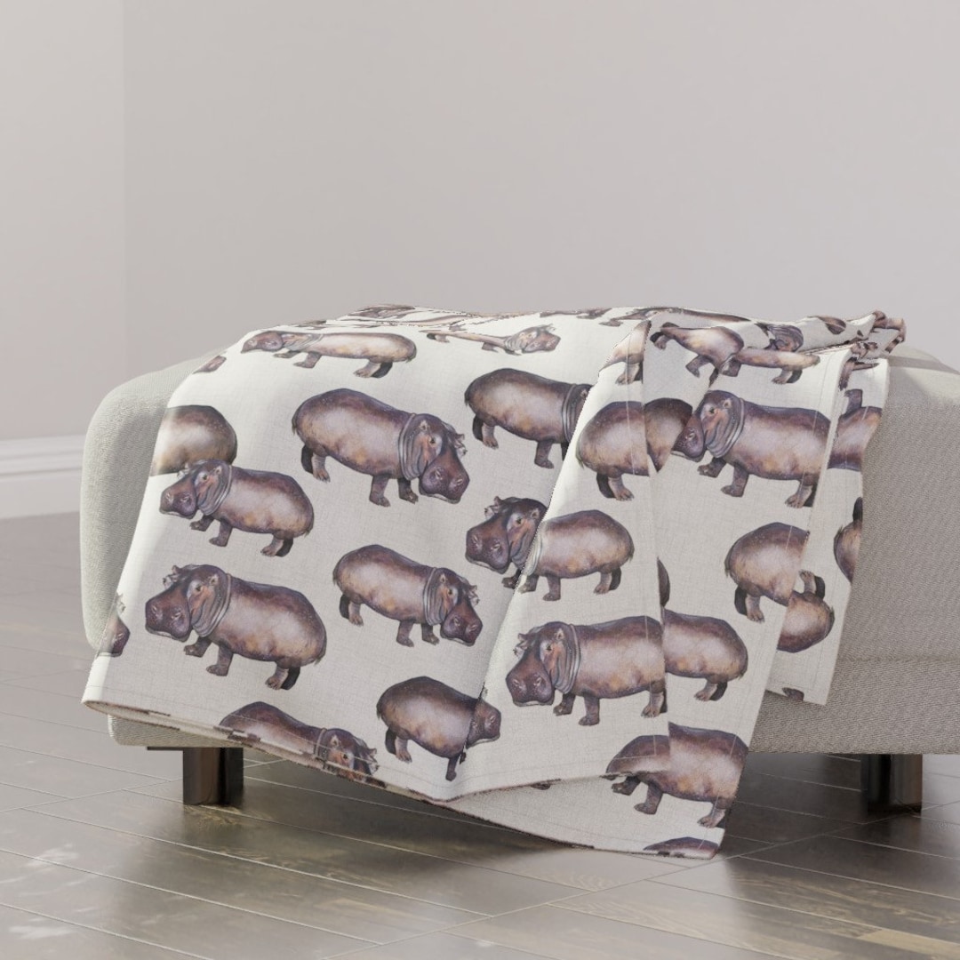 Hippopotamus Throw Blanket Hippos on Linen Larger Scale by Taraput ...