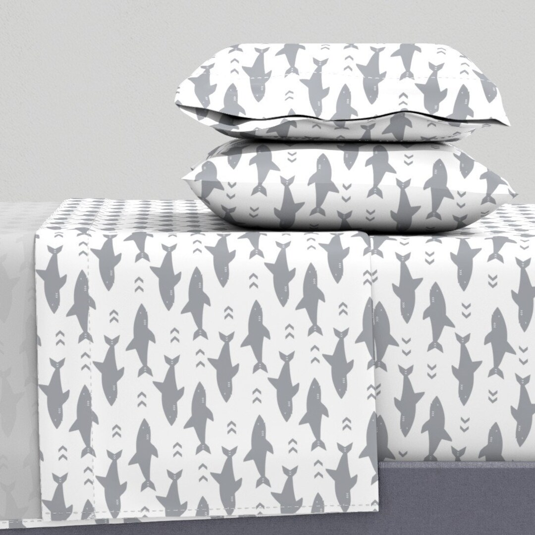 Grey Shark Sheets Shark Fabric by Charlottewinter Nautical Boy Nursery ...
