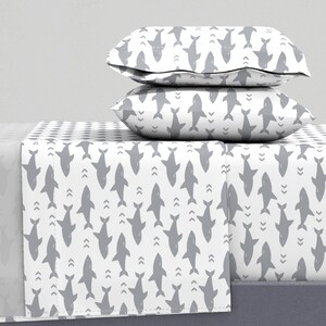 Grey Shark Sheets Shark Fabric by Charlottewinter Nautical Boy Nursery ...
