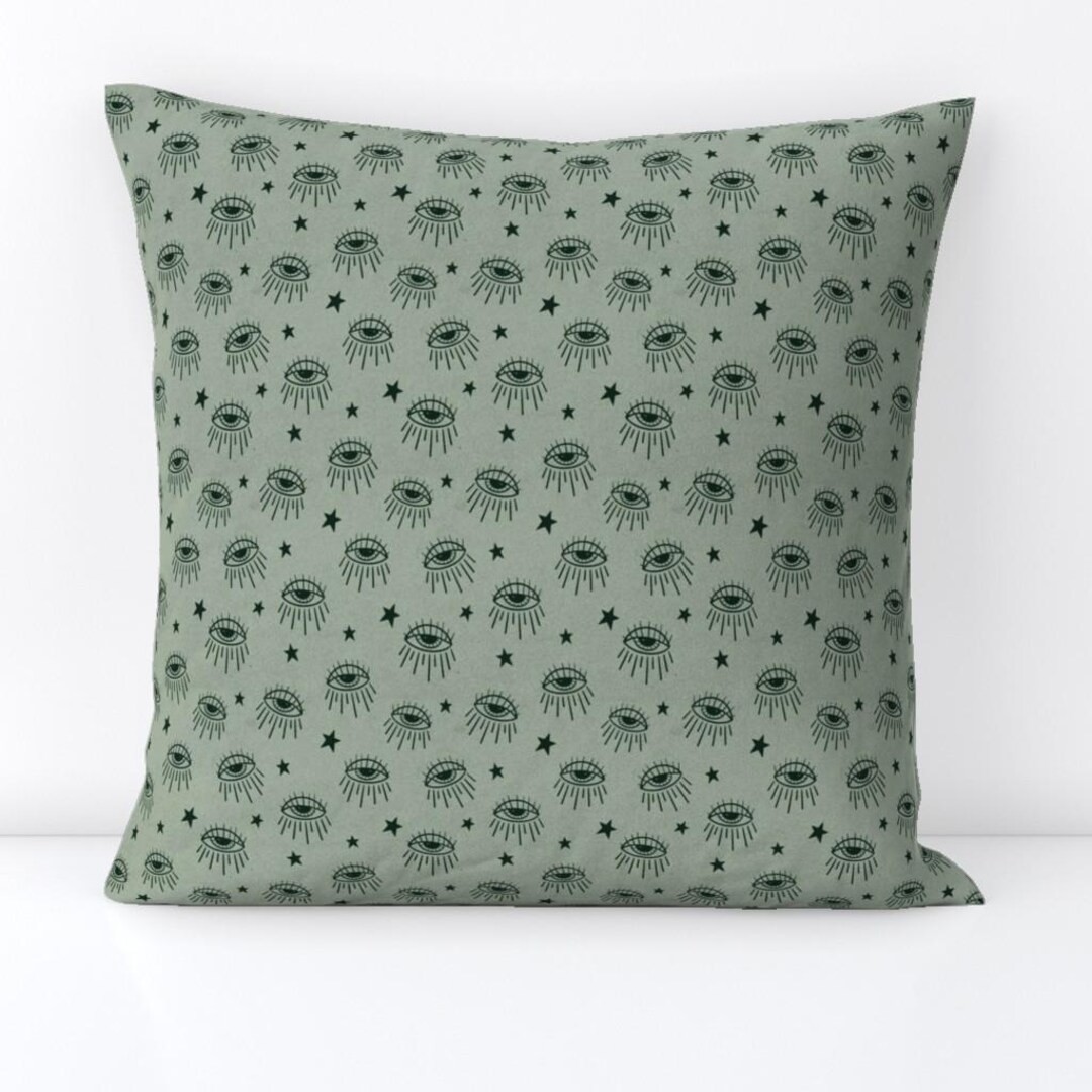 Sage Green Throw Pillow - Evil Eyes by The_digital_aesthete - Bohemian ...