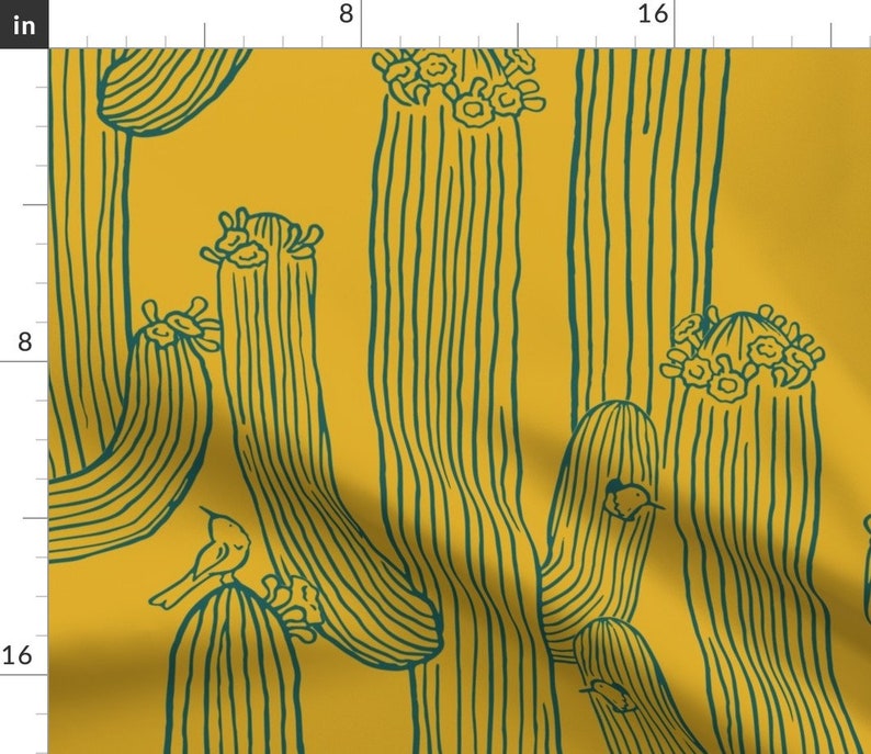 Mustard Gold Cactus Curtain Panel - Boho Desert Botanical Saguaro Cacti ...