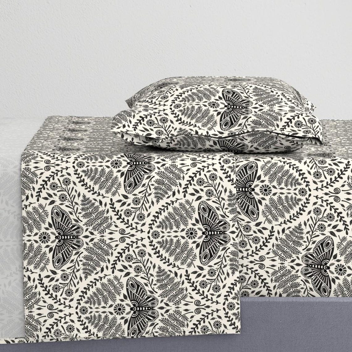 Dark Boho Sheets - Luna Moth Damask by Katanti - Witchy Moody Luna Moth ...