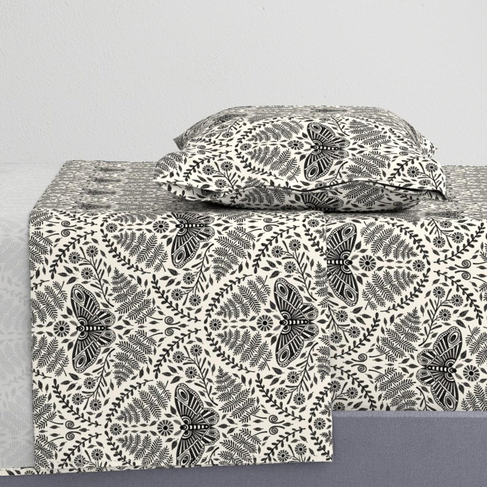 Dark Boho Sheets - Luna Moth Damask by Katanti - Witchy Moody Luna Moth ...