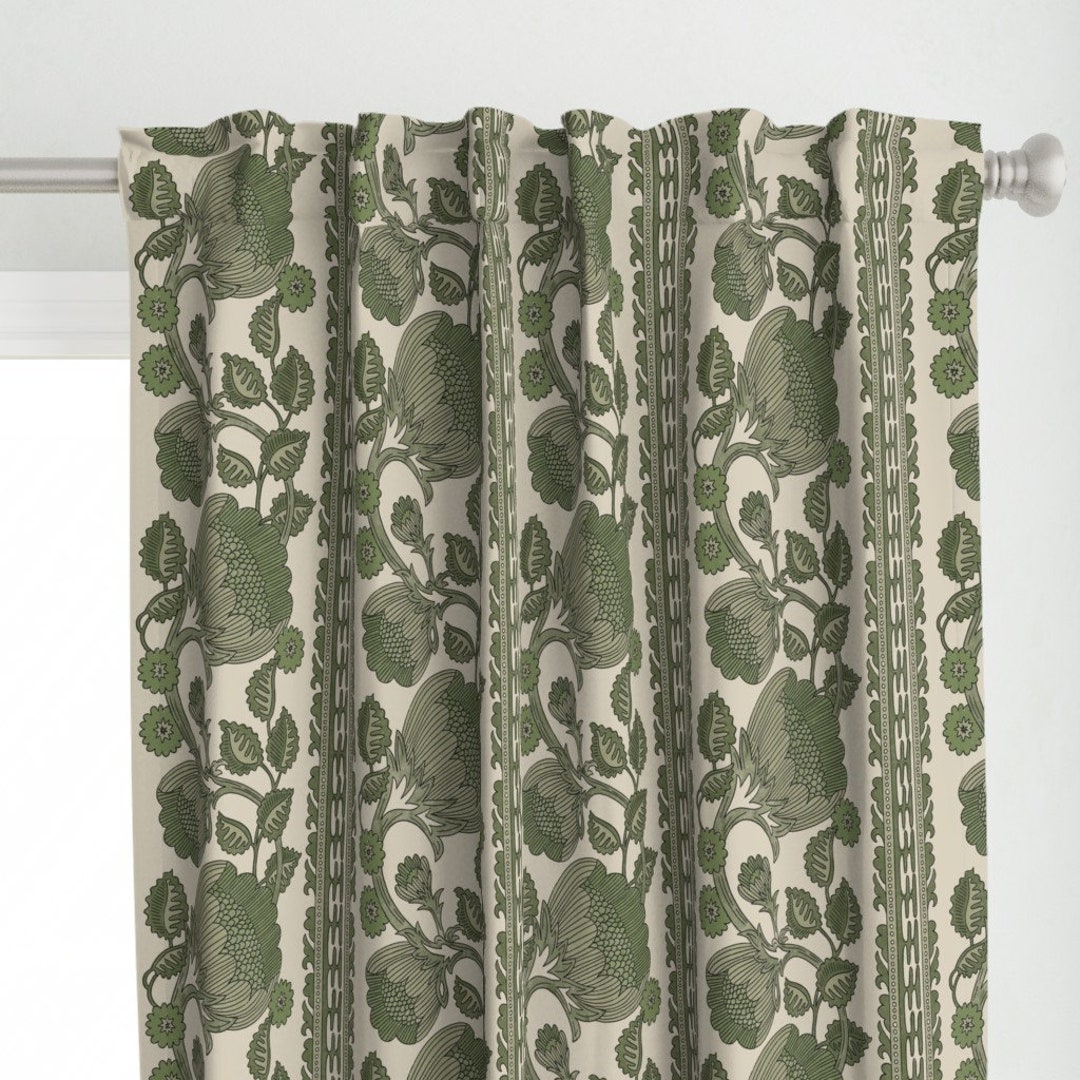 Olive Sage Floral Curtain Panel - Trailing Floral by Jen_owens ...