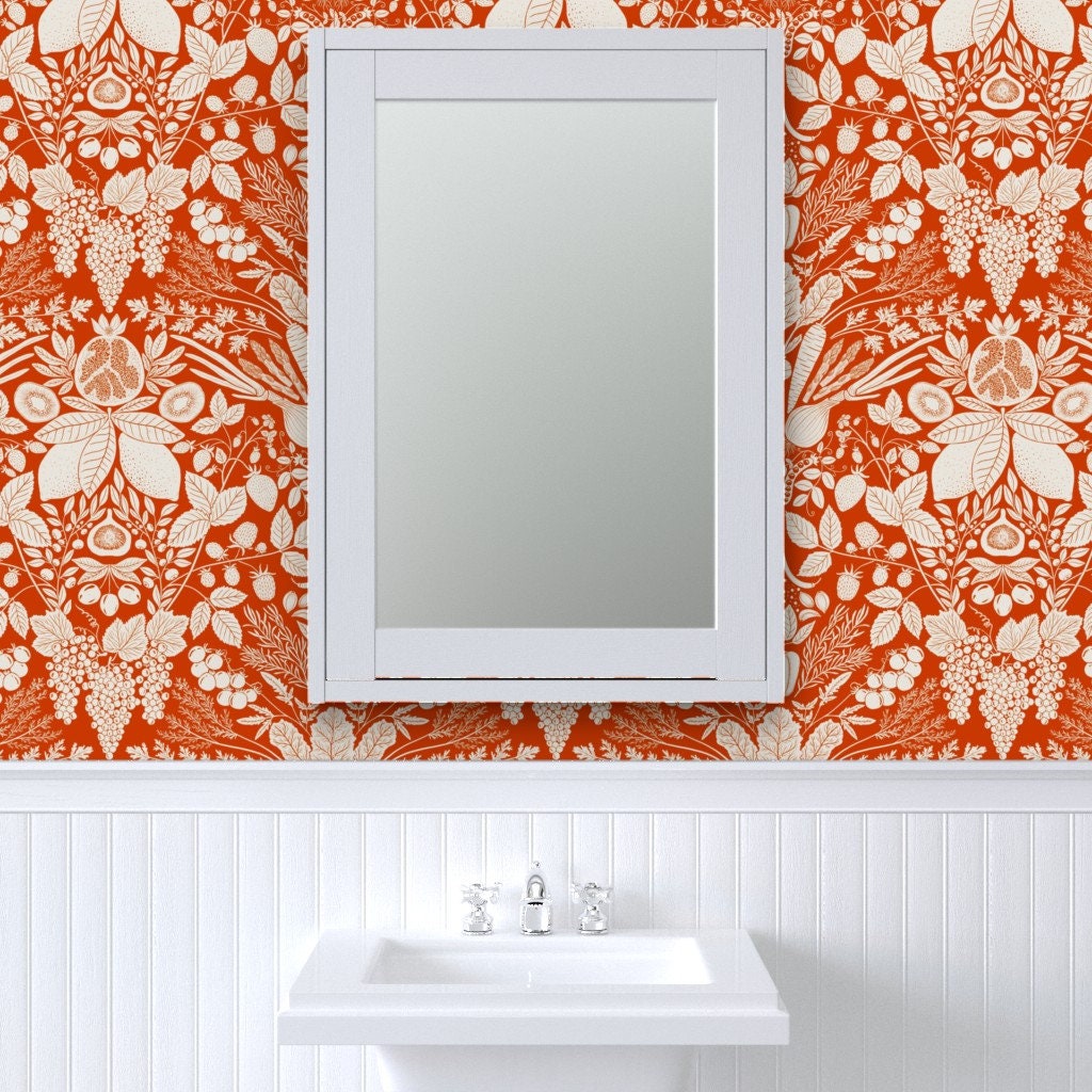Fruit Damask Non-pasted Wallpaper Fruits Vegetables Carrot Orange ...
