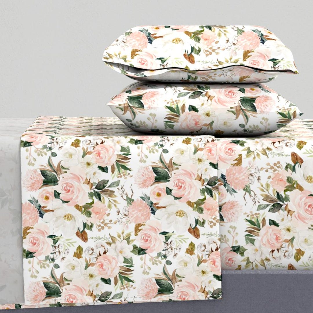 Pink Spring Floral Sheets - Vintage Magnolia Florals by Hipkiddesigns ...