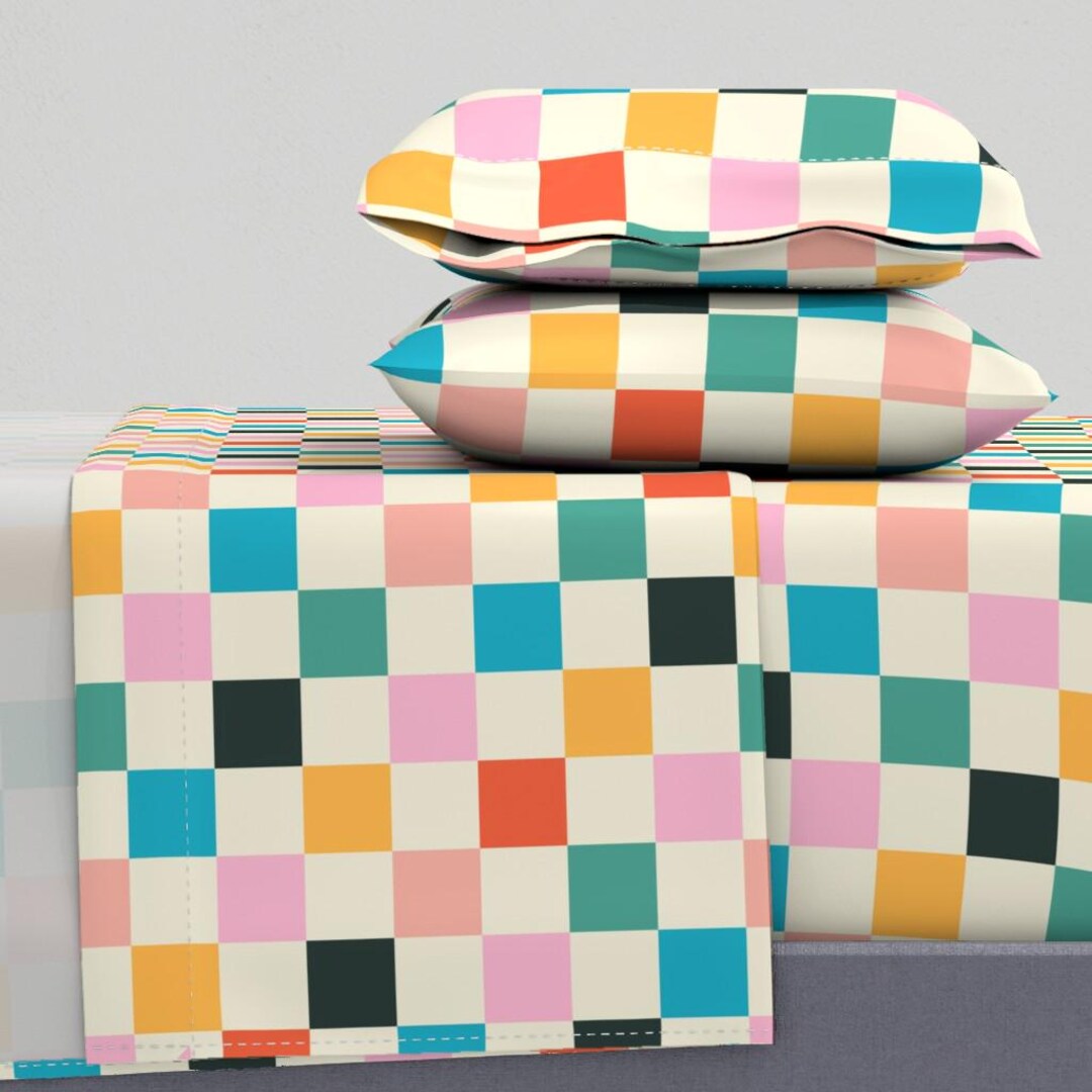 Retro Checkerboard Sheets - Bright Mid-century Check by Stephaniewest ...