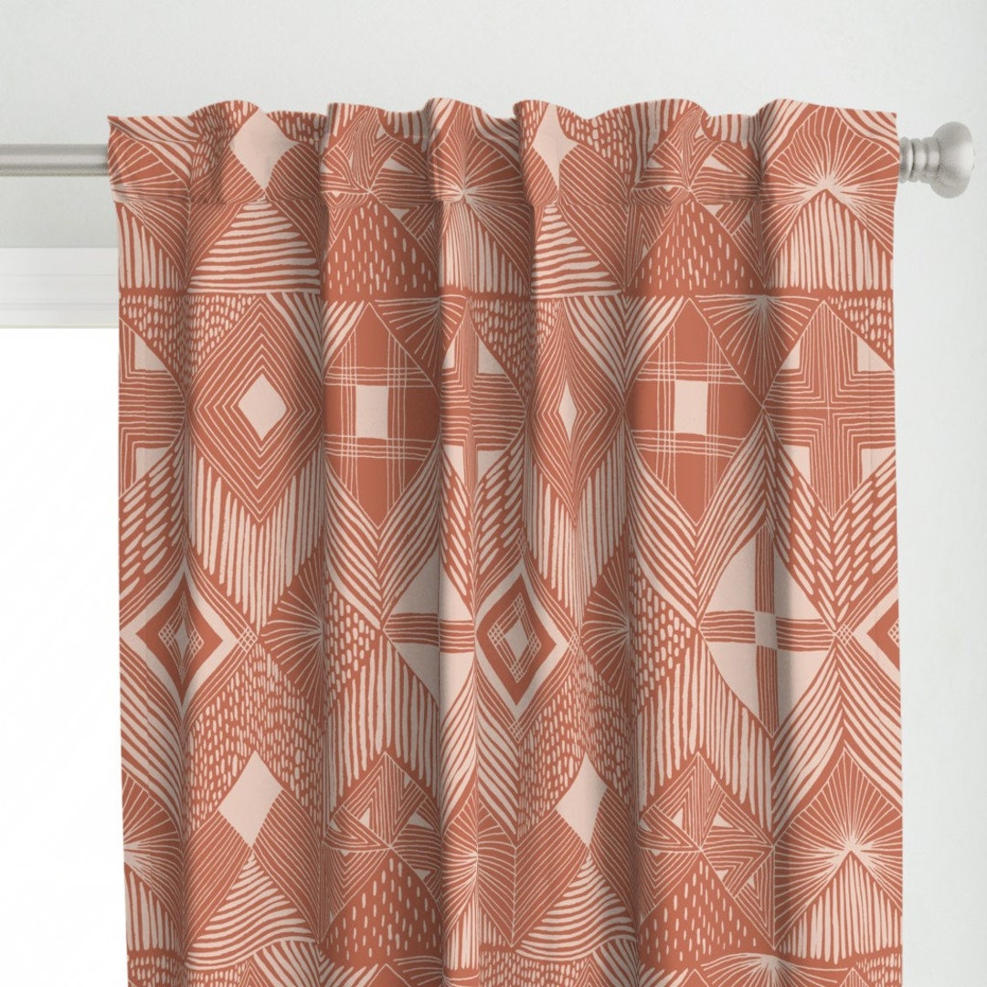 Terra Cotta Curtain Panel - Neutral Boho Copper Geometric Custom ...