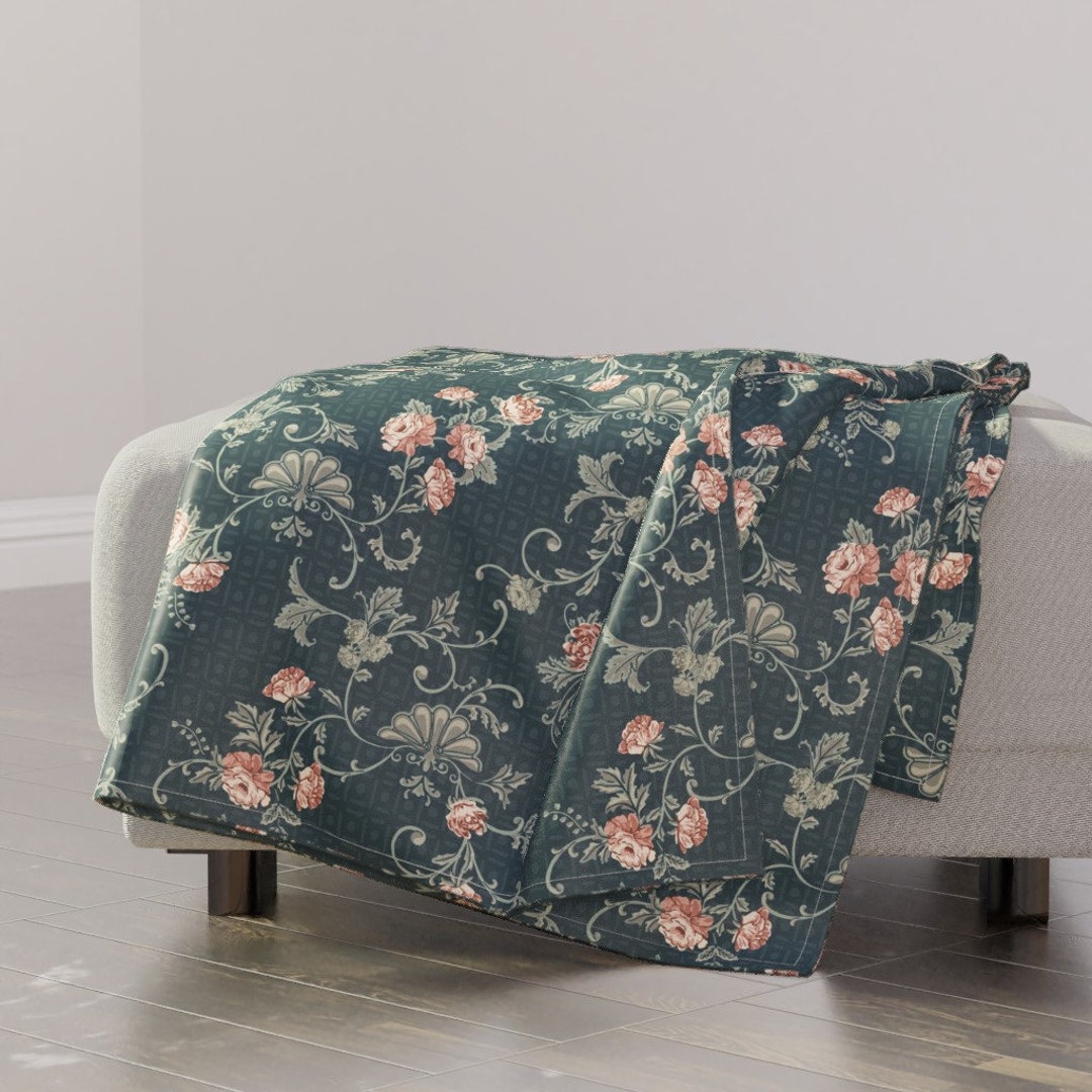 Antique Style Throw Blanket Rococo Roses Blue by Fernlesliestudio ...