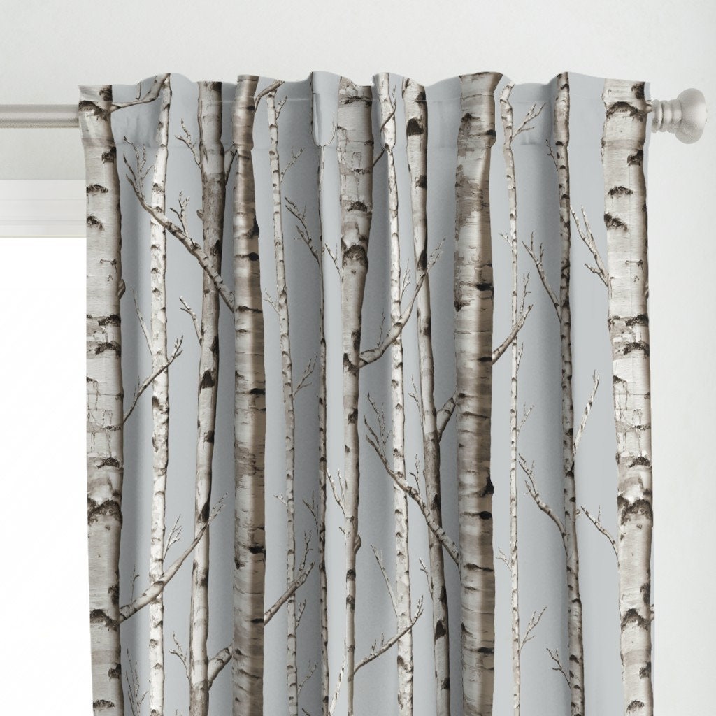 Birch Tree Curtain Panel Birch Grove in Whitestone by | Etsy