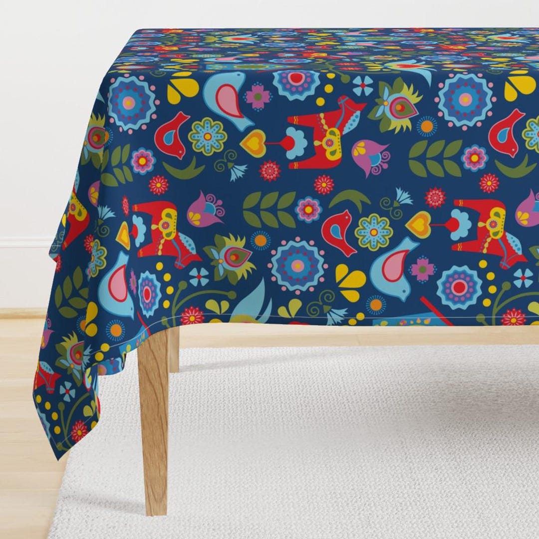 Scandinavian Tablecloth - Swedish Folk Art Garden by Linziloop - Dala ...