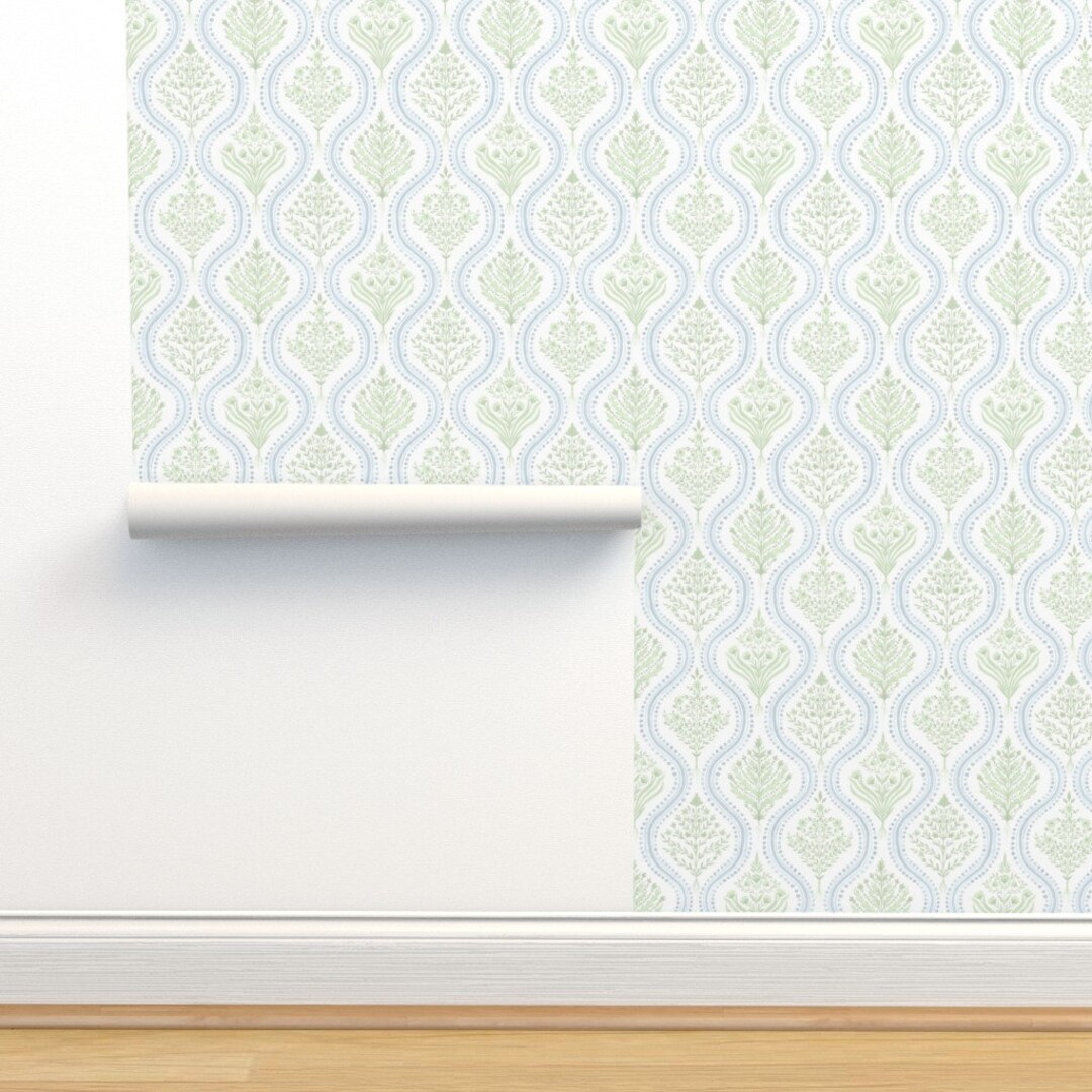 Preppy Paisley Non-pasted Wallpaper Green Blue Cottage Vine ...