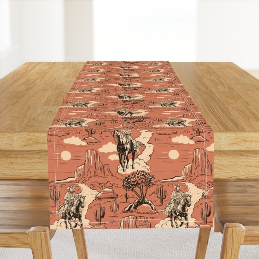 Retro Western Table Runner - Western Toile by Whimsical_brush - Vintage ...
