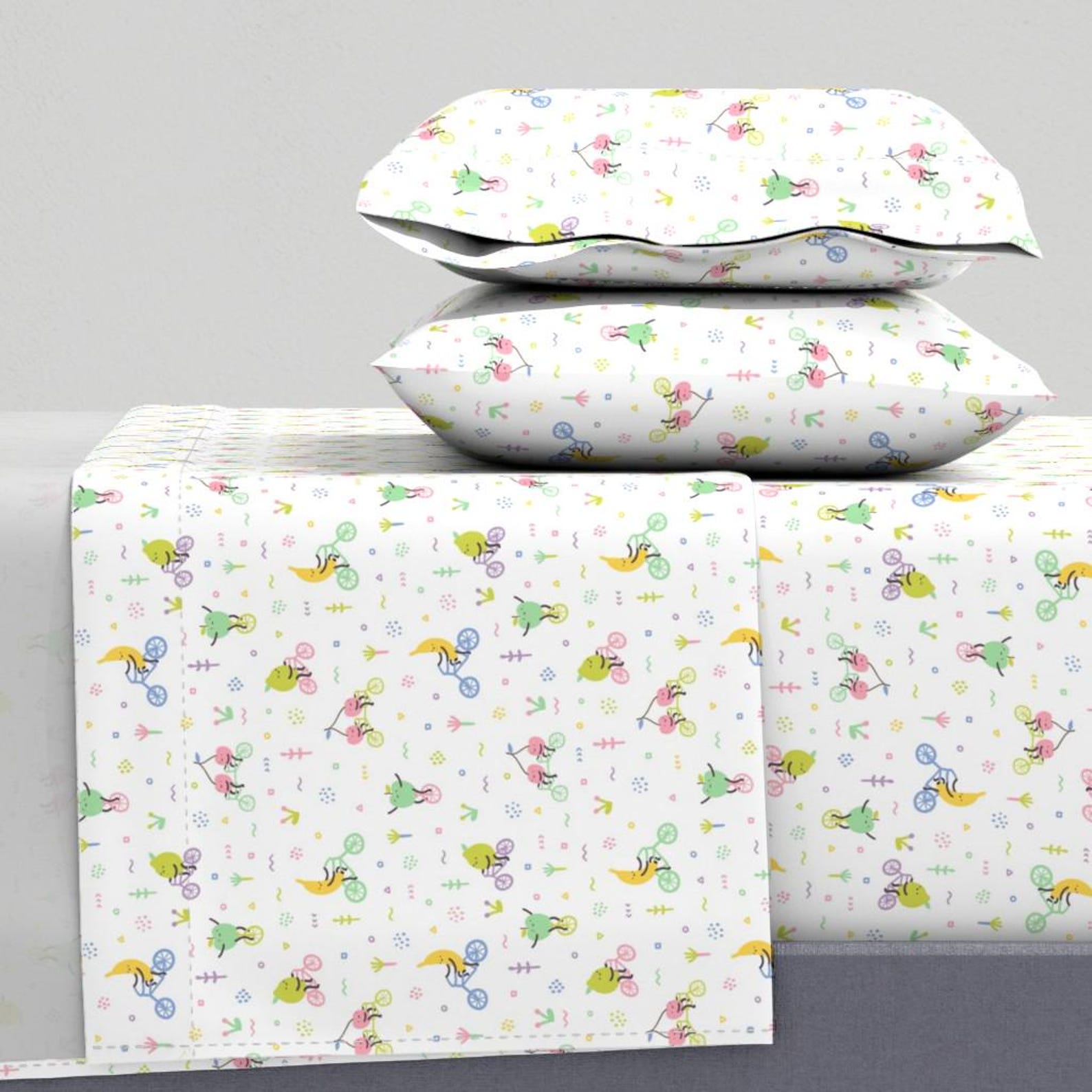 Whimsical Fruit Sheets - Fruits on Bikes by Kondratya - Bicycles Fun ...
