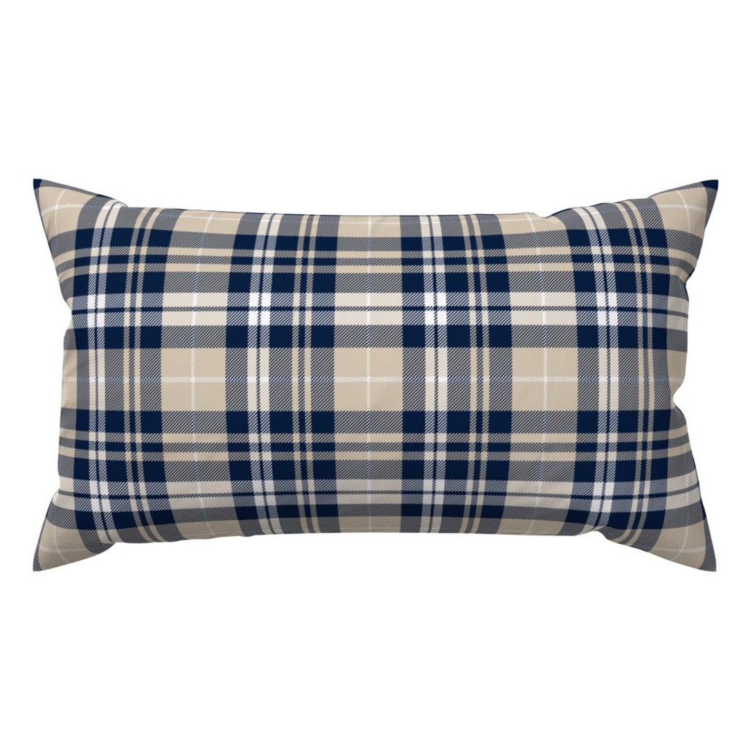 Almohada decorativa de tartán rústico Fall Plaid Navy Tan White de ...