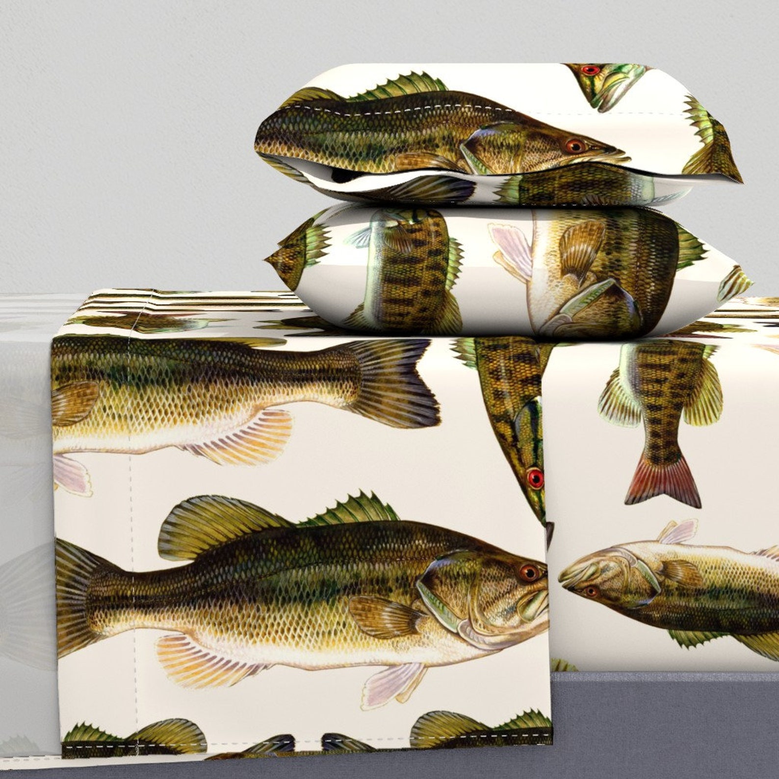 Fishing Sheets Bass Fish by Weavingmajor Freshwater Fish Painted Rustic ...