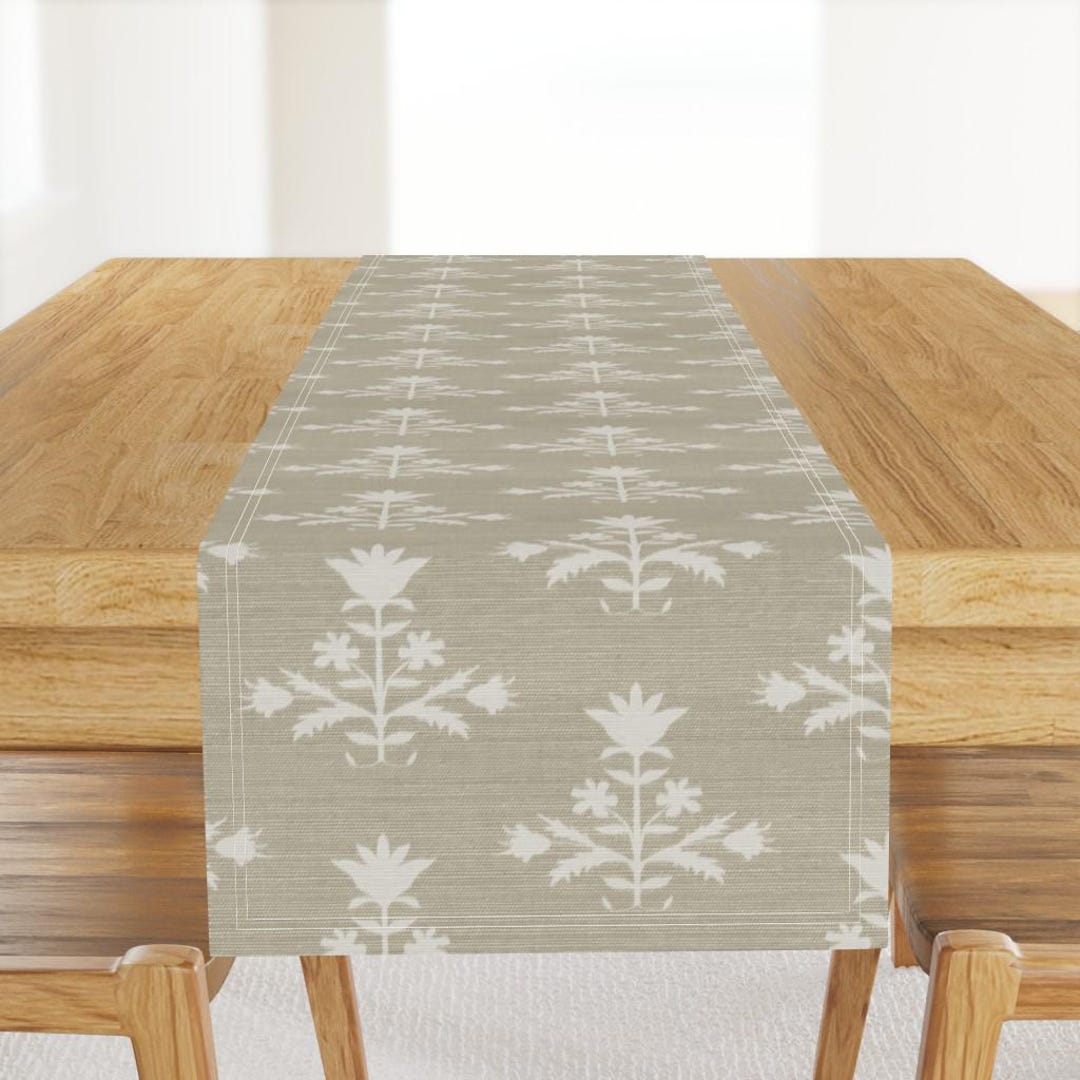 Faux Grasscloth Table Runner - Texture Block Print Botanical Tulip ...