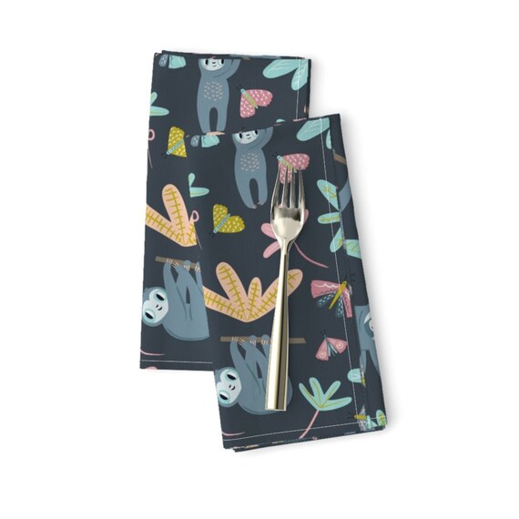 Sloth Jungle Dinner Napkins Set of 2 Sloths And Moths by | Etsy