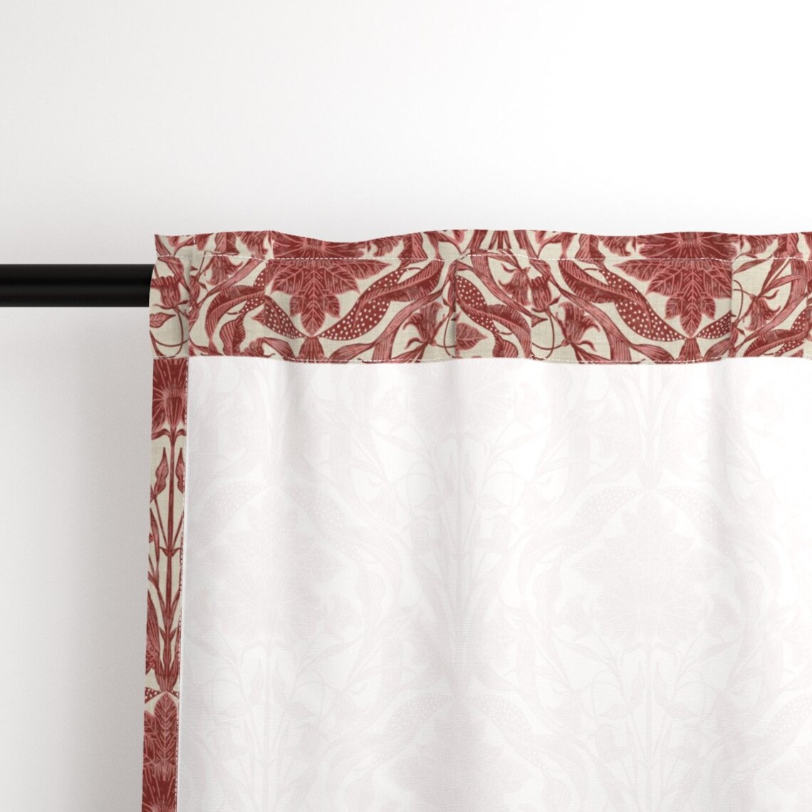 Ruby Red Floral Curtain Panel - Block Print Traditional Folk Art Damask ...