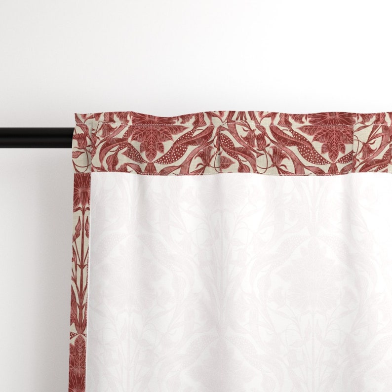 Ruby Red Floral Curtain Panel - Block Print Traditional Folk Art Damask ...