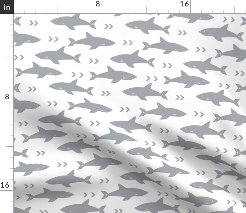 Grey Shark Sheets Shark Fabric by Charlottewinter Nautical | Etsy