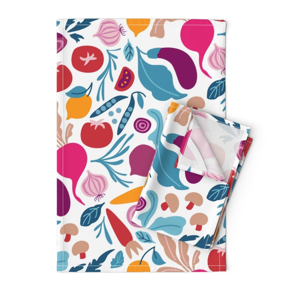 Colorful Harvest Tea Towels set of 2 Vegetable and Herb - Etsy UK