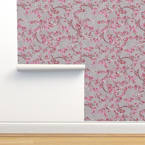 Gray Cherry Blossoms Wallpaper - Etsy