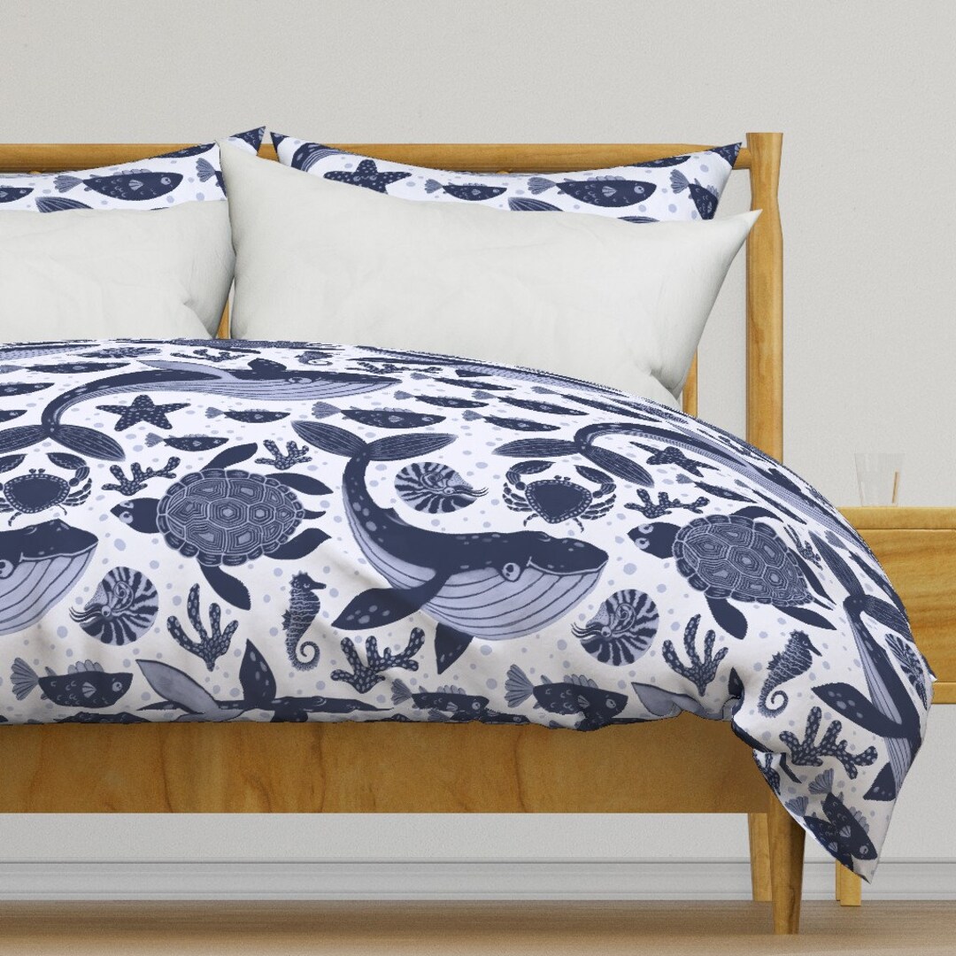 Marine Life Bedding Beyond the Sea by Graf_katz Monochrome - Etsy