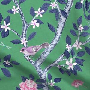 Bird in Garden Sheets - Elsie's Garden Bright Green Navy by Danika ...