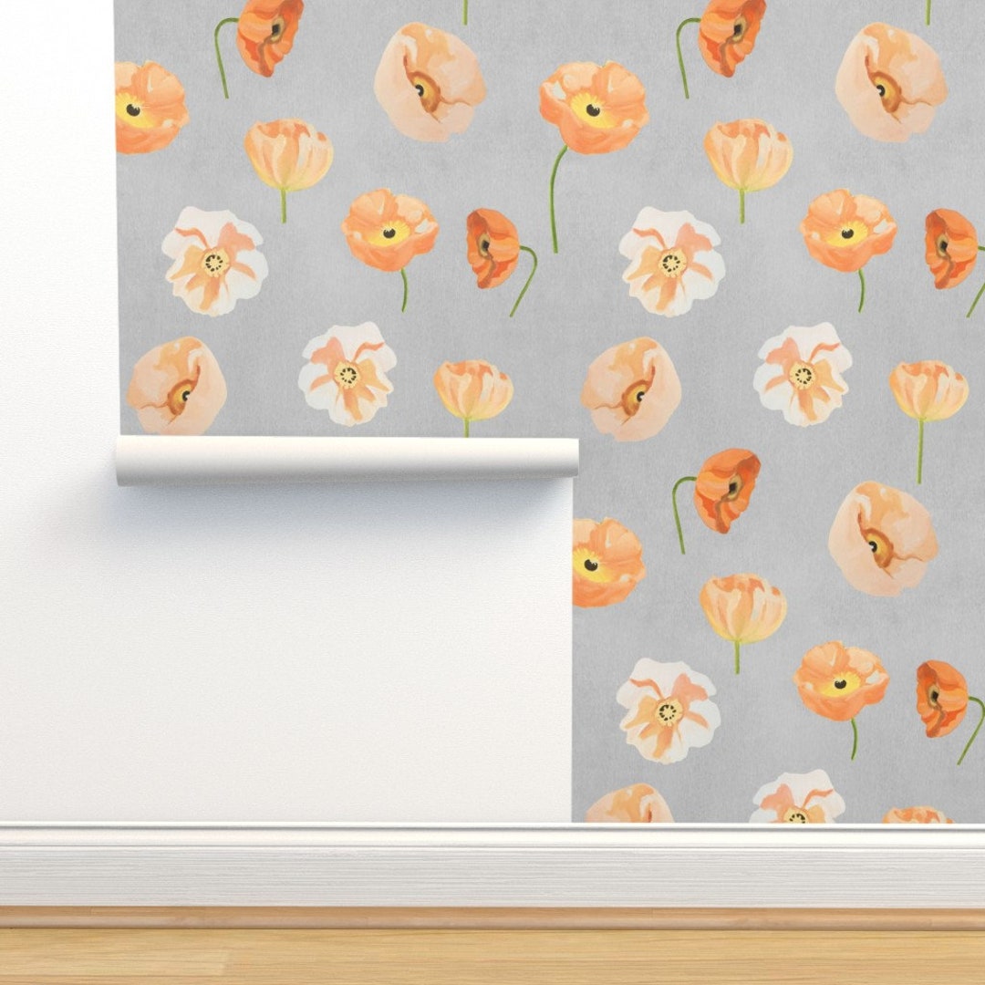California Poppy Non-pasted Wallpaper Large Scale Botanical - Peach ...