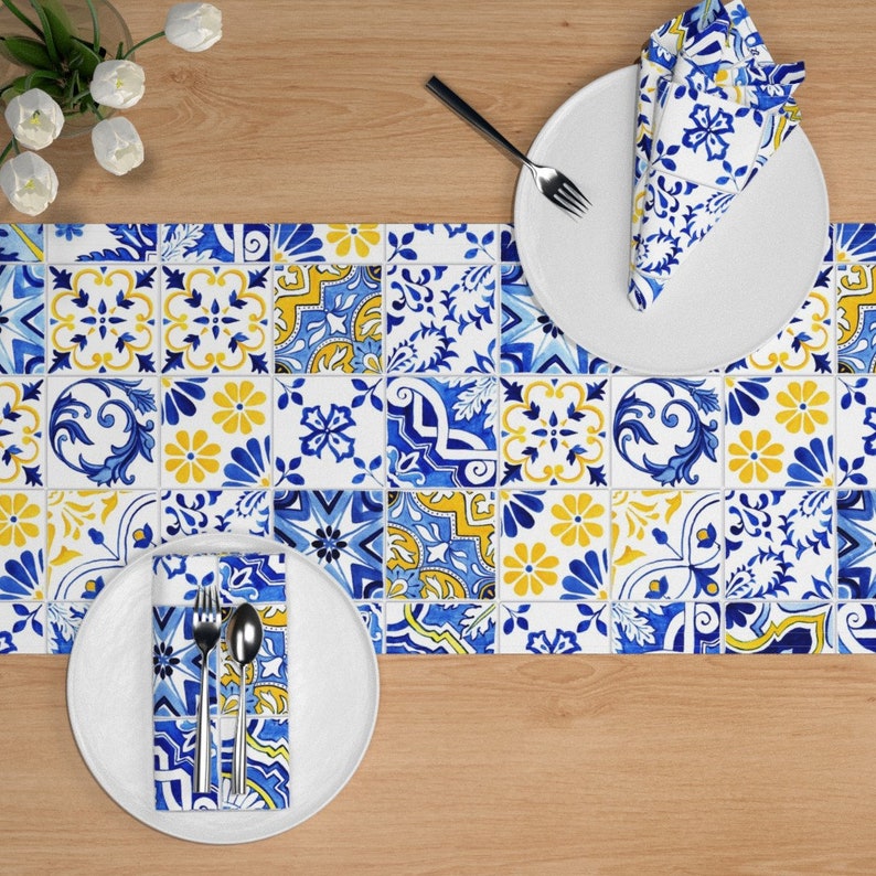 Spanish Tiles Table Runner Detailed Azulejos by Ilonitta - Etsy