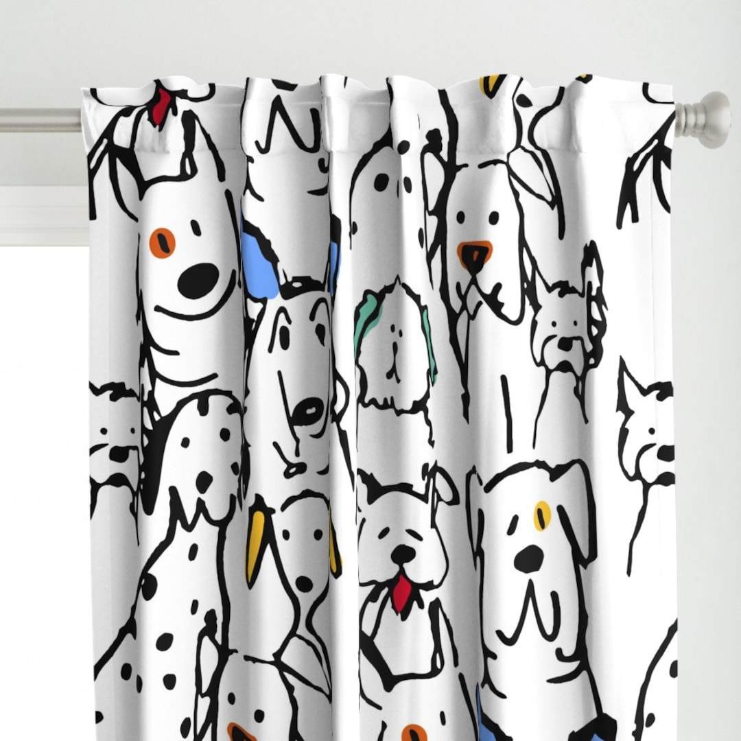 Whimsical Dog Curtain Panel - Cute Pets Fun Animals Doodle Large Scale ...