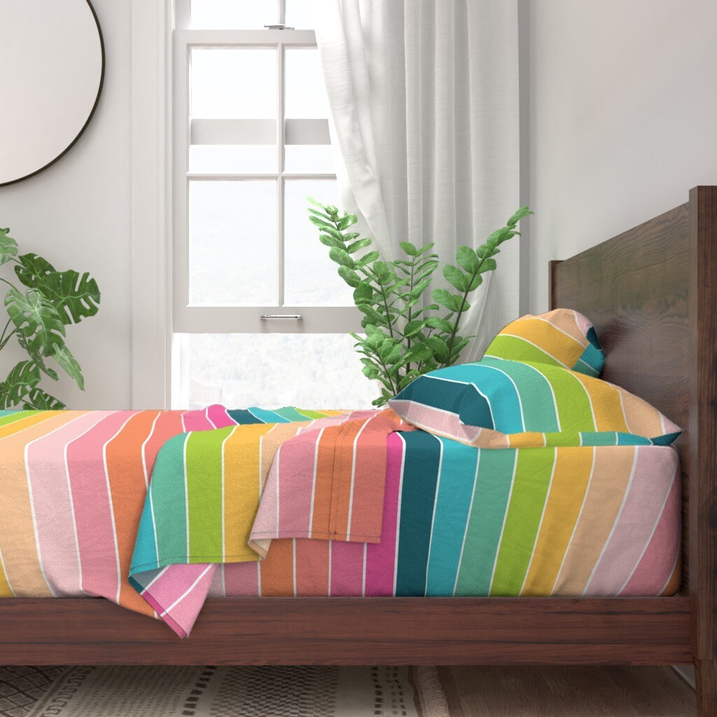 Rainbow Sheets Rainbow Stripe by Karawhitten Bright Pastel | Etsy