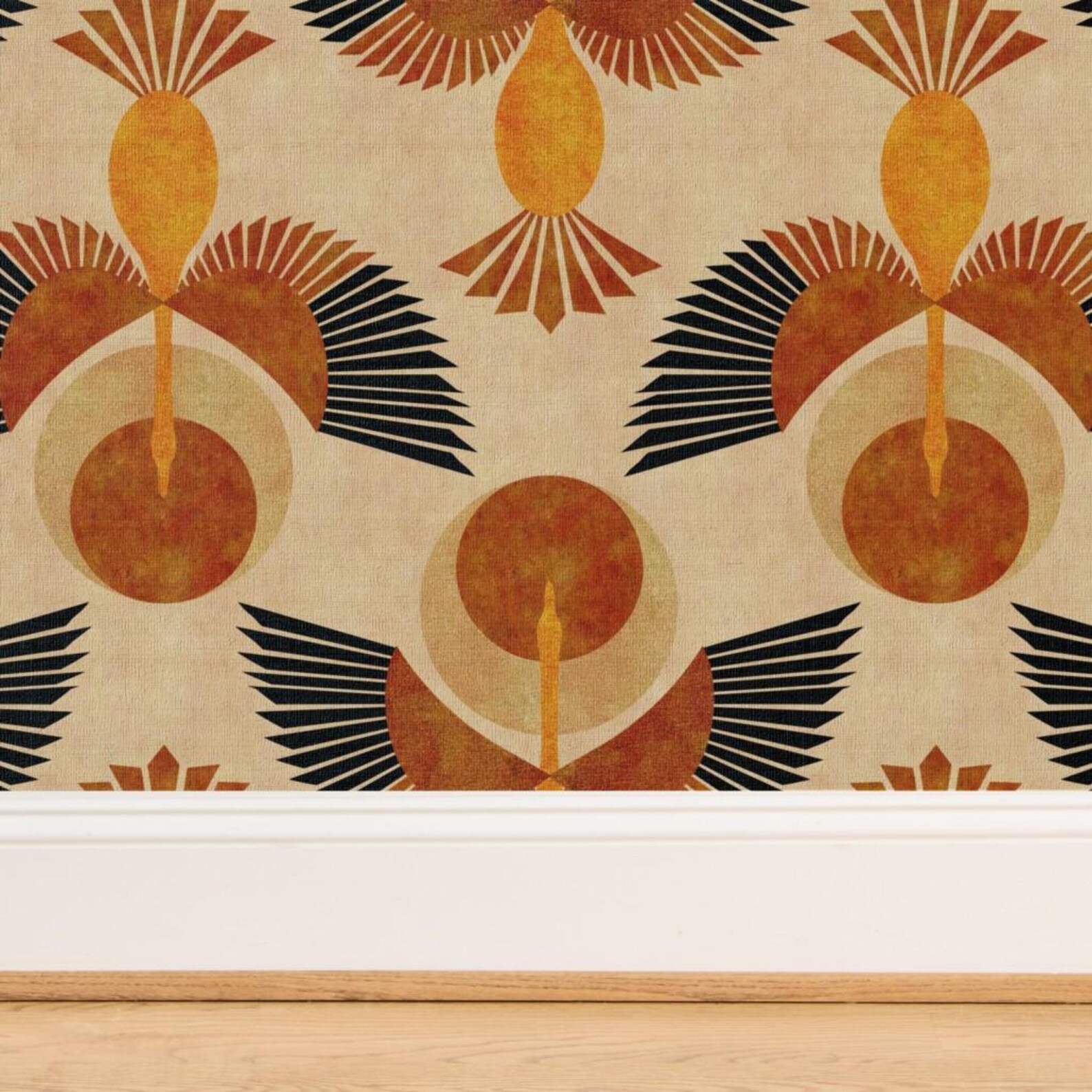 Crane Talisman Textured Grasscloth Wallpaper - Black Cream Orange Gold ...