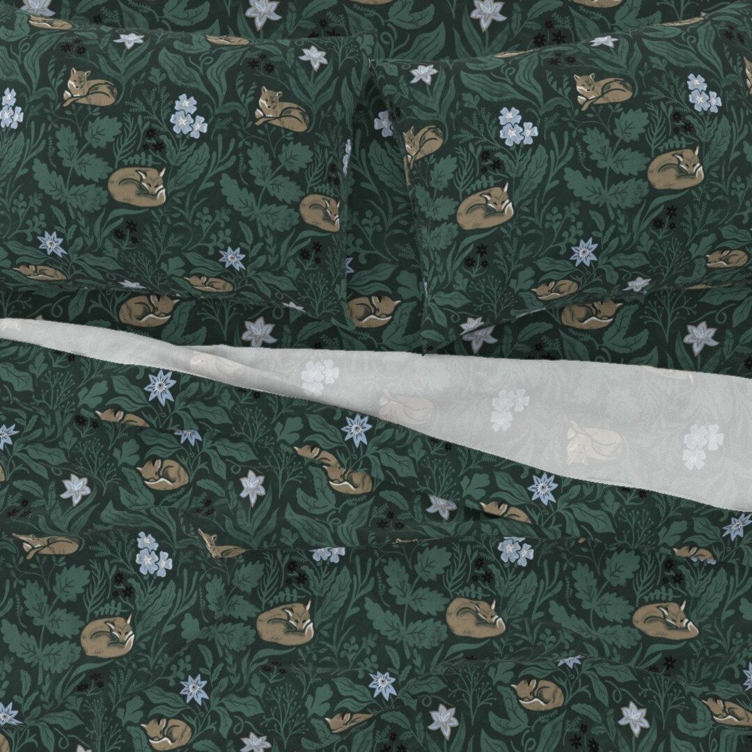 Woodland Fox Sheets Calm Foxes by Ronya_lake Botanical - Etsy